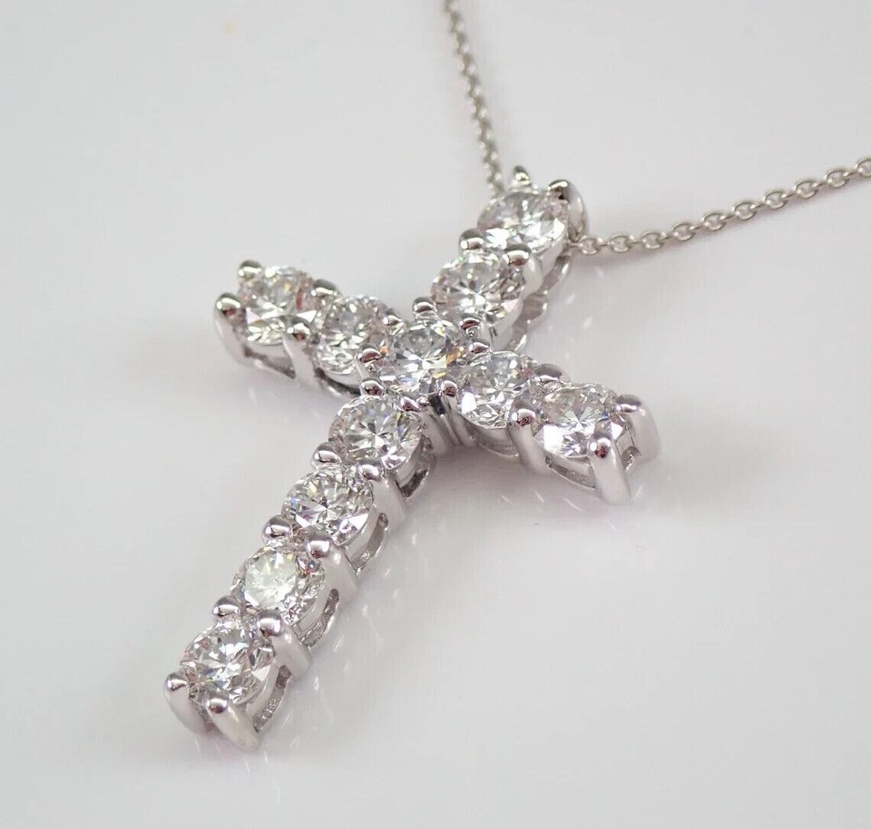 1.80Ct Lab Created Diamond Round Cross Pendant 14K White Gold Plated ...