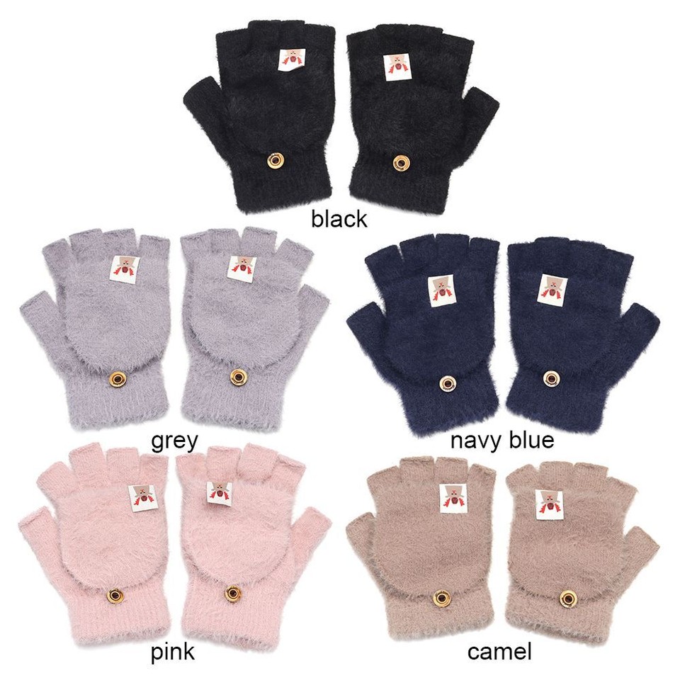 Cute Cold Proof Keep Warm Fawn Half-finger Flip Cover Winter Gloves | eBay
