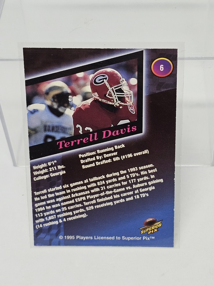 1995 SUPERIOR PIX TERRELL DAVIS RC DRAFT AUTO #'d /5000 UGA / BRONCOS ...