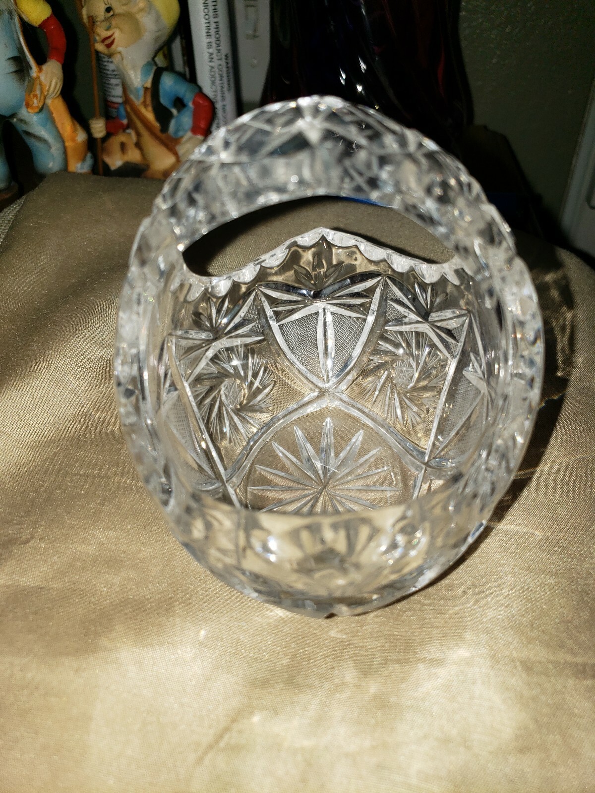 Small Crystal Basket With Handle intricate Design Heavy, Beautiful 4 ...