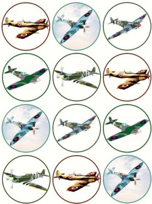 24 Spitfire Planes Raf Theme Cake Toppers Edible Party Decorations ...