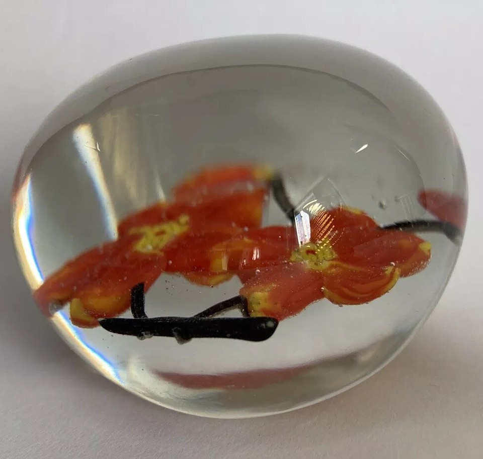 Vintage Art Glass Small Paperweight Orange & Yellow Five-Petaled ...