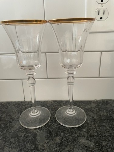 Mikasa Jamestown Water Goblets Clear Optic Gold Trim Set of 2 | eBay
