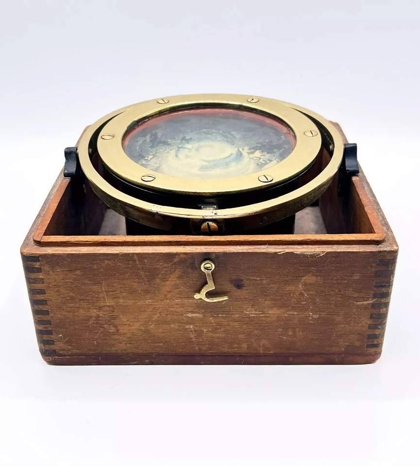 Antique Maritime Ship's Brass HOIRD Gimbal Wet Card Compass in Mahogany ...