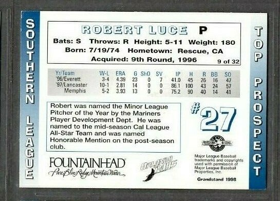 1998 Grandstand #27 Robert Luce Orlando Rays Baseball Signed Autograph ...