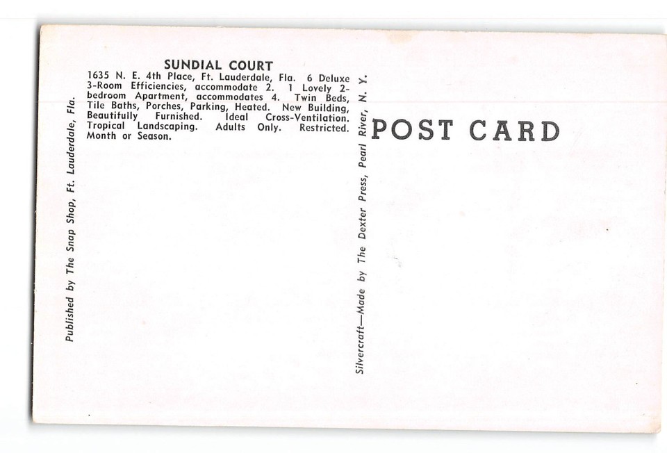 Fort Lauderdale Florida FL Vintage Postcard Sundial Court Apartments | eBay