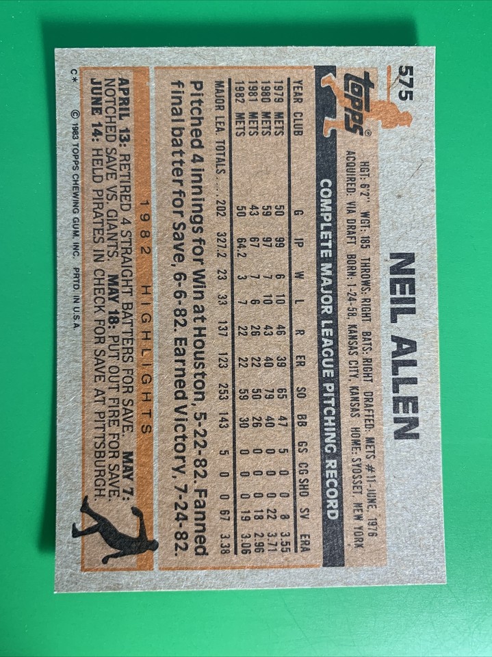 1983 Topps Neil Allen #575 New York Mets | eBay