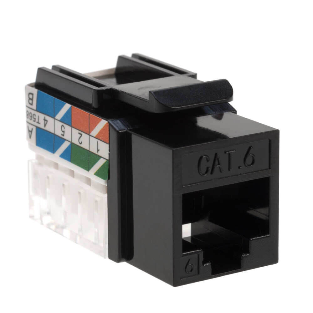 50 Pack Cat6 45° Angled Keystone Jack RJ45 110 Punchdown 8P8C Black ...
