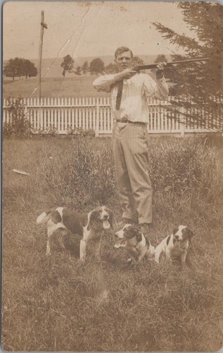 RPPC Postcard Man With Hound Dogs Aiming Rifle | eBay