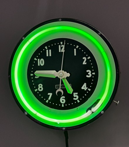 RETRO GREEN NEON WALL CLOCK 14” GLO-DIAL CLOCK CO. Los Angeles CA ...