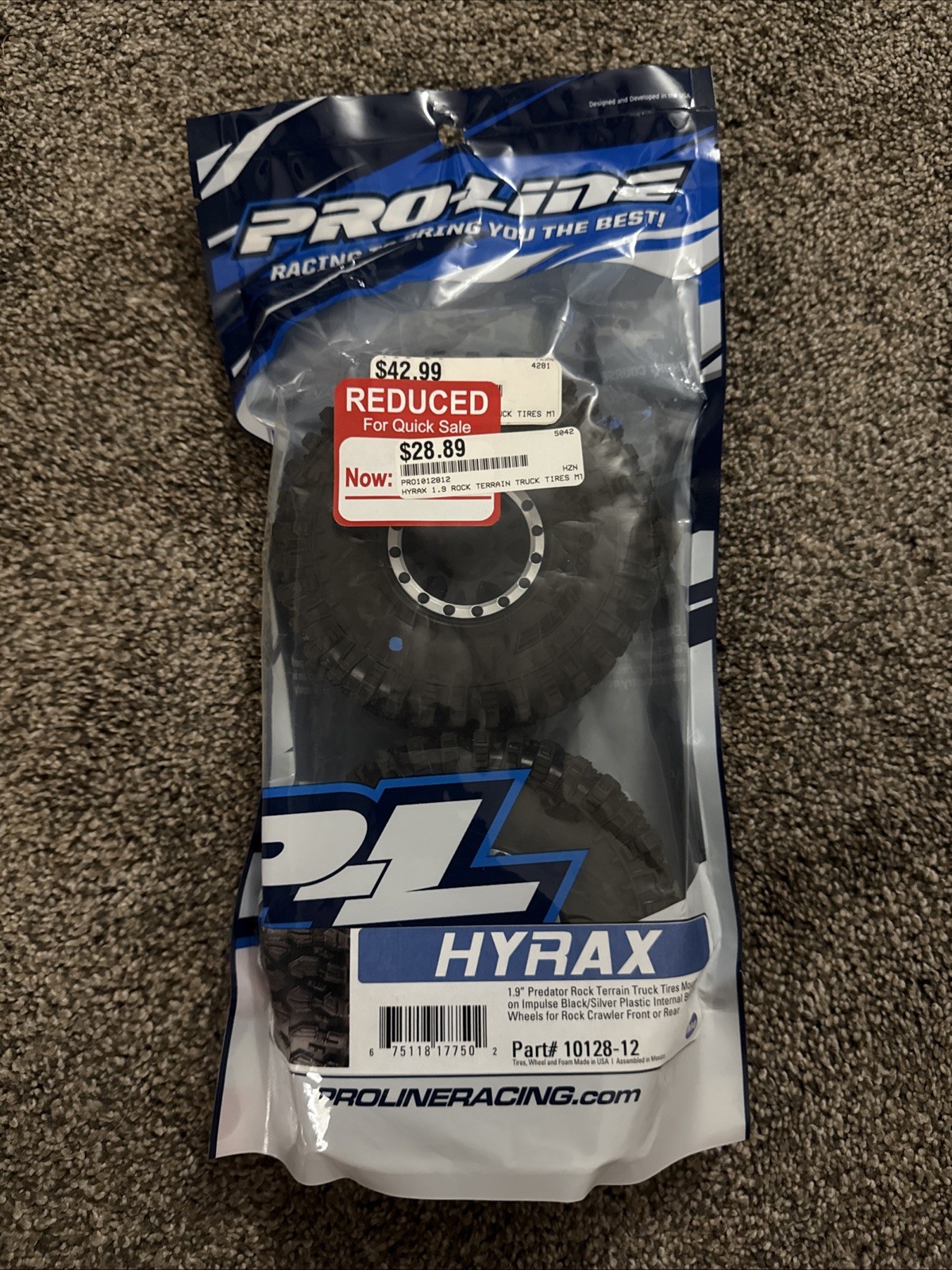 Pro-Line 10128-12 - Hyrax Predator F/R 1.9" MTD Tires, Black/Silver (2 ...