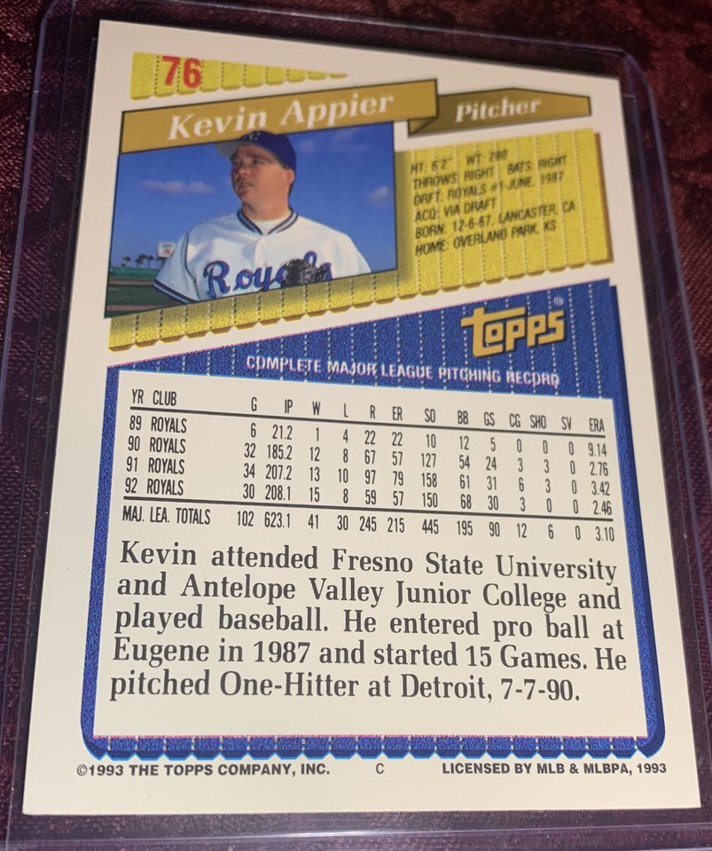 Kevin Appier 1993 Topps Gold card #76, Kansas City Royals | eBay