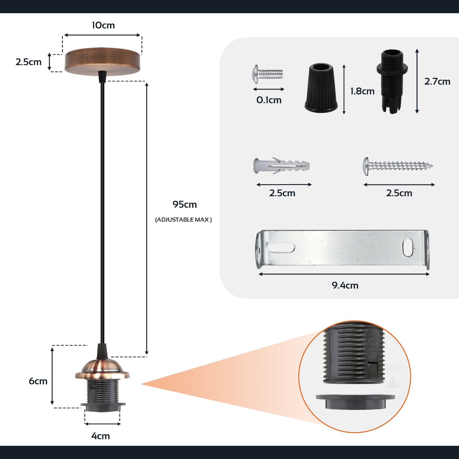 E27 Ceiling Rose Light Fitting Vintage Industrial Pendant Lamp Bulb ...