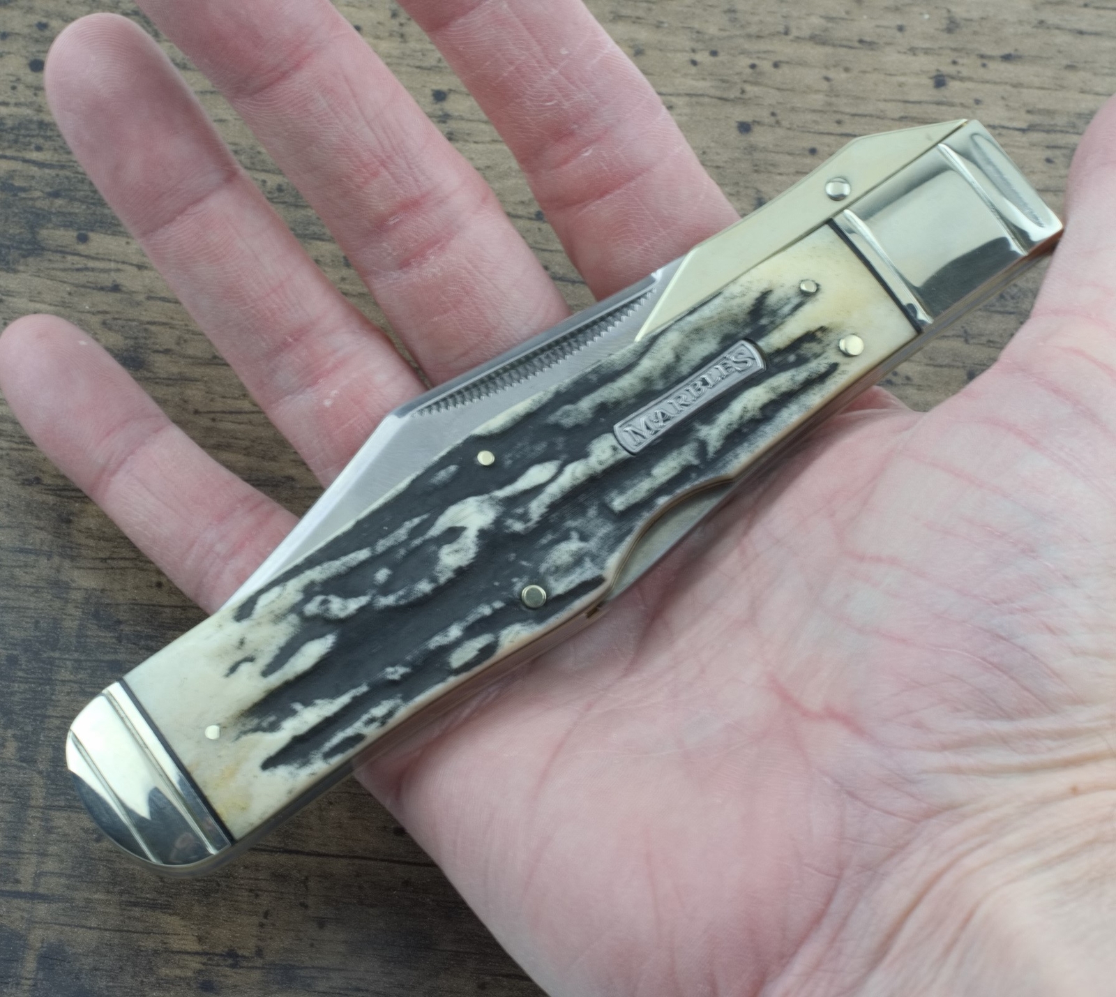 Marbles Swing Guard Large Lockback Folding Knife Black Stag Handle ...