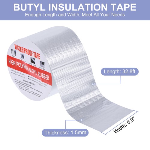 Outdoor Waterproof Tape Butyl, 32.8ft x 5.9inch Aluminum Seam Tape Stop ...