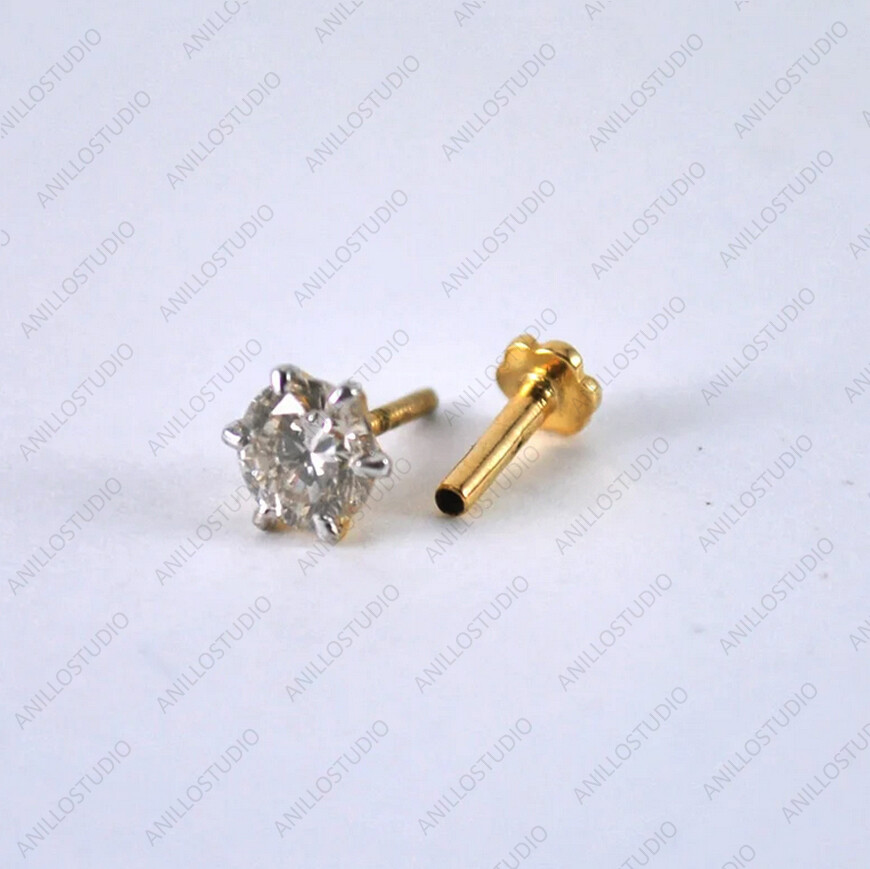 14kGold Real Diamond Threaded Flatback Stud,Nose,Ear,Lobe,Cartilage ...