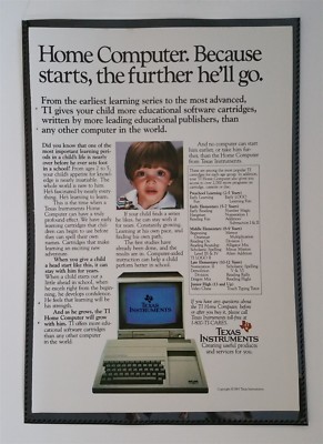 Vintage 1983 Texas Instruments TI Home Computer Full Page Color Ad | eBay
