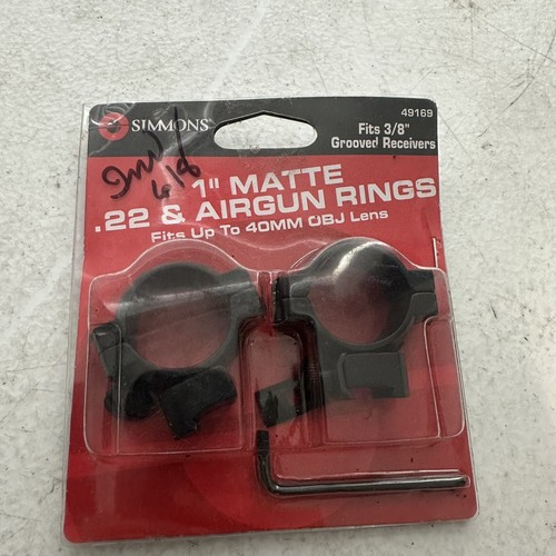 Simmons Ring Mounts 1” Matte Medium Fits .22’s & Airguns 3/8 Grooved ...