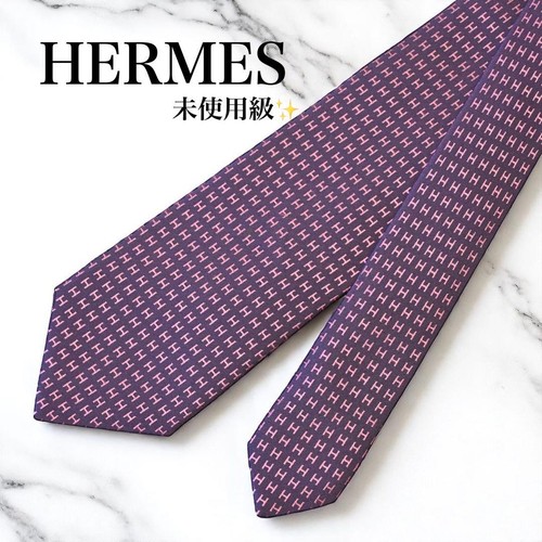 HERMES Necktie H pattern 100%Silk Logo Men's Fasone Purple/Pink 81573c ...