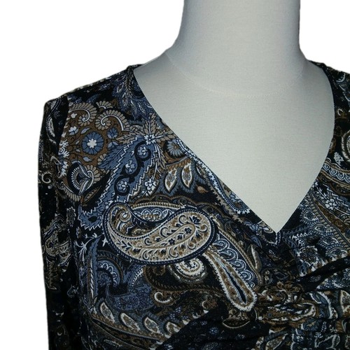 Susan Graver 1X Paisley Textured Liquid Knit V-Neck 3/4 Sleeve Black ...