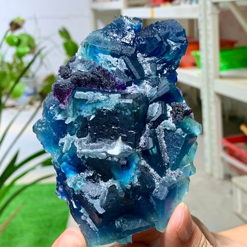380G Rare Blue Green Purple cubic fluorite mineral crystal sample ...