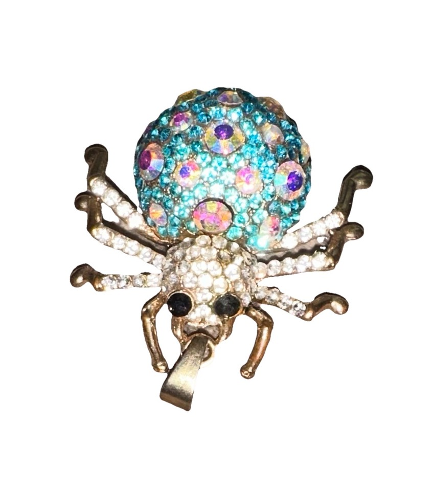 Betsey Johnson Fat Spider Pendant Creepy Crawler Halloween Teal Blue ...