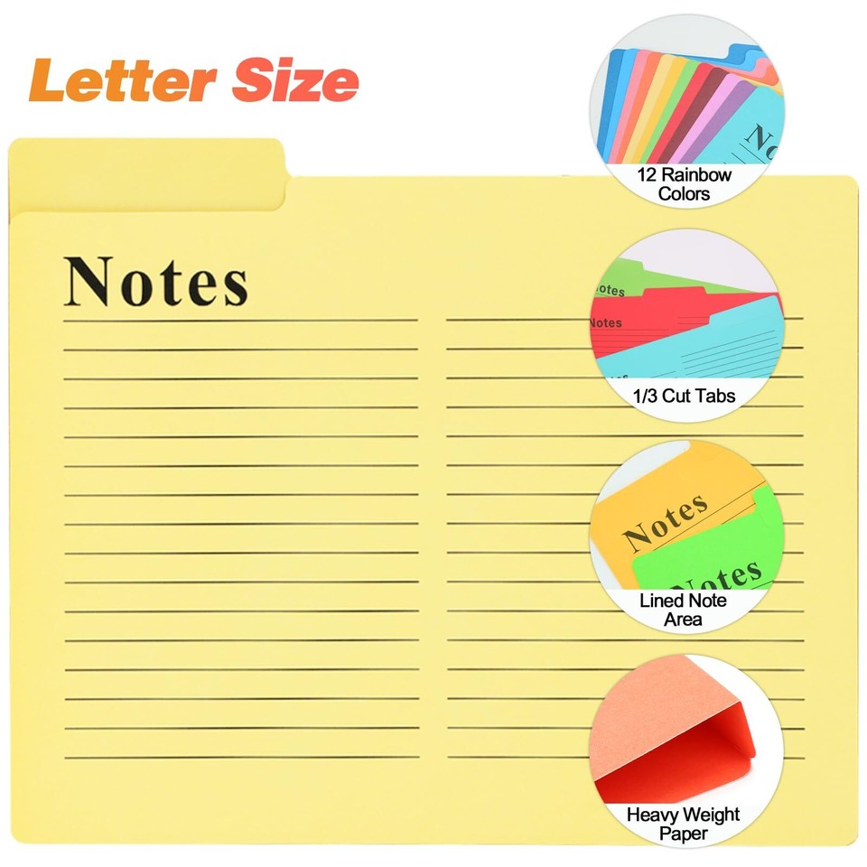 36 Pack Lined File Folders Heavyweight File Folders 12 Vibrant Colors ...