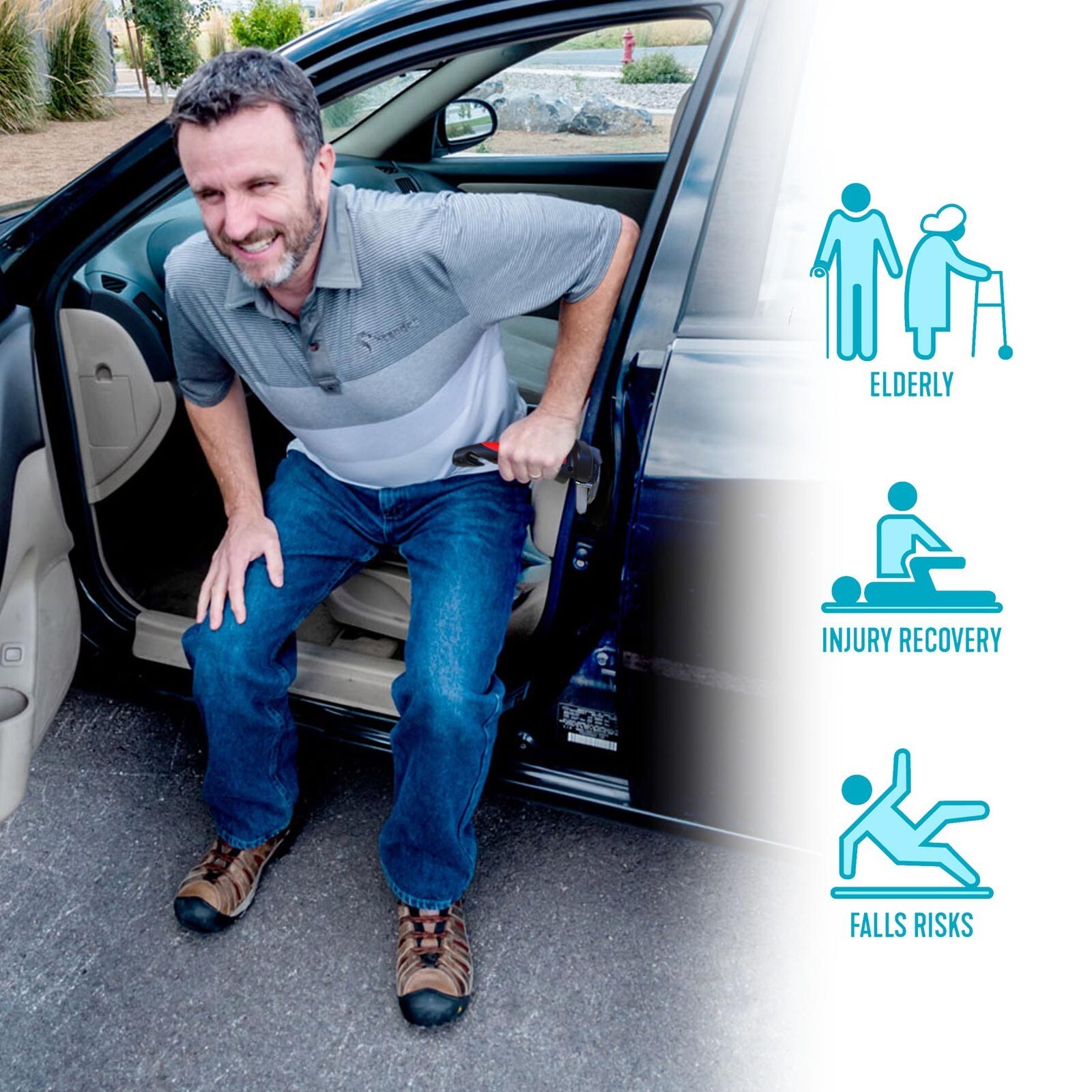 Car Door Handle Disability Elderly Standing Aid Cane Flashlight Glass ...