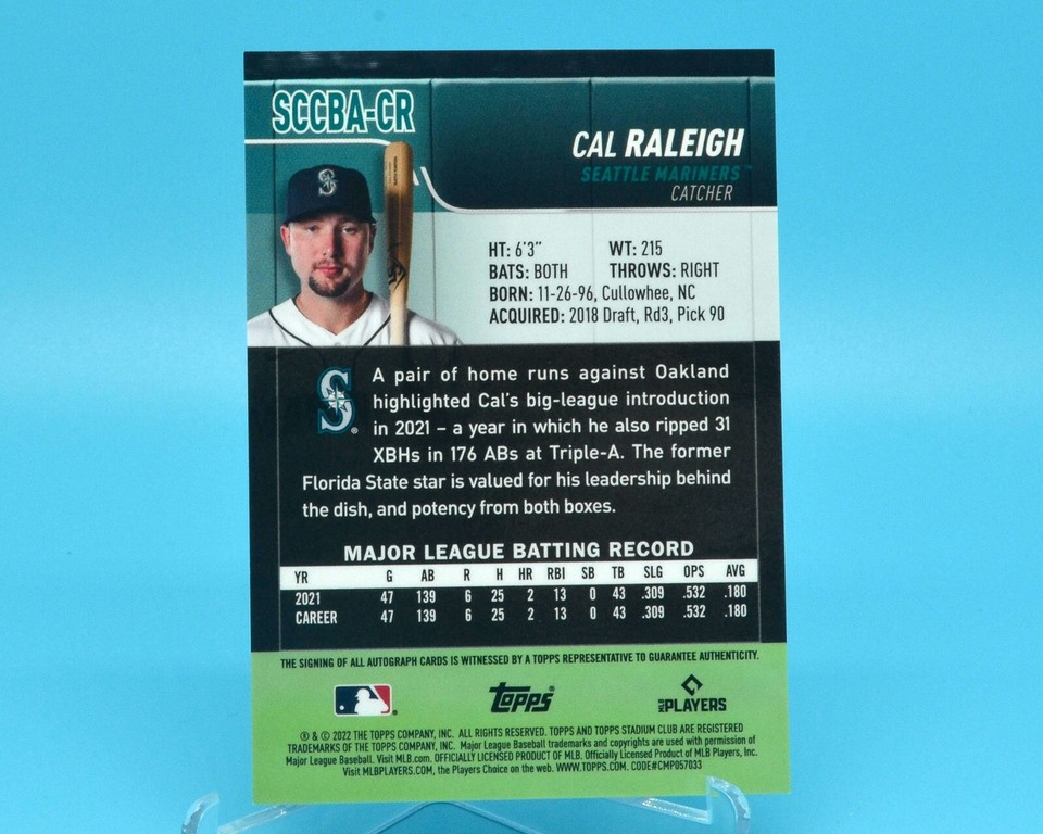 2022 Topps Stadium Club Chrome CAL RALEIGH Refractor RC SCCBA-CR AUTO ...