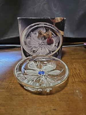 Studio Nova Round Glass Tray Dish Candy Nuts - Gilded Poinsettia Gold ...