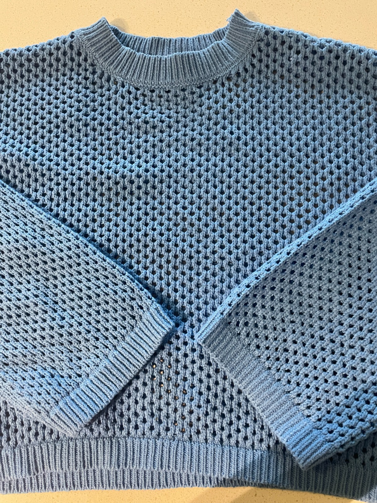 SINCERELY JULES Sky Blue Long Sleeve Loose Cropped Crochet Sweater Top ...