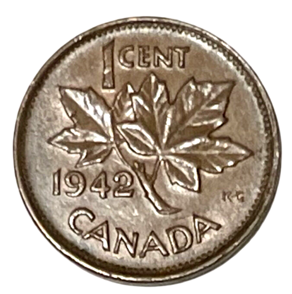 1942 Canadian One 1 Cent Coin Canada King George VI Maple Leaf Lot B8 ...