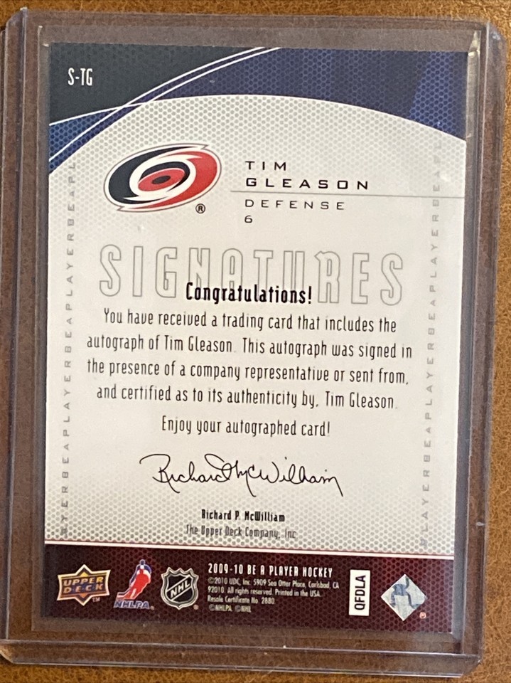 TIM GLEASON 2009-10 Upper Deck Be A Player #S-TG Signatures AUTO ...