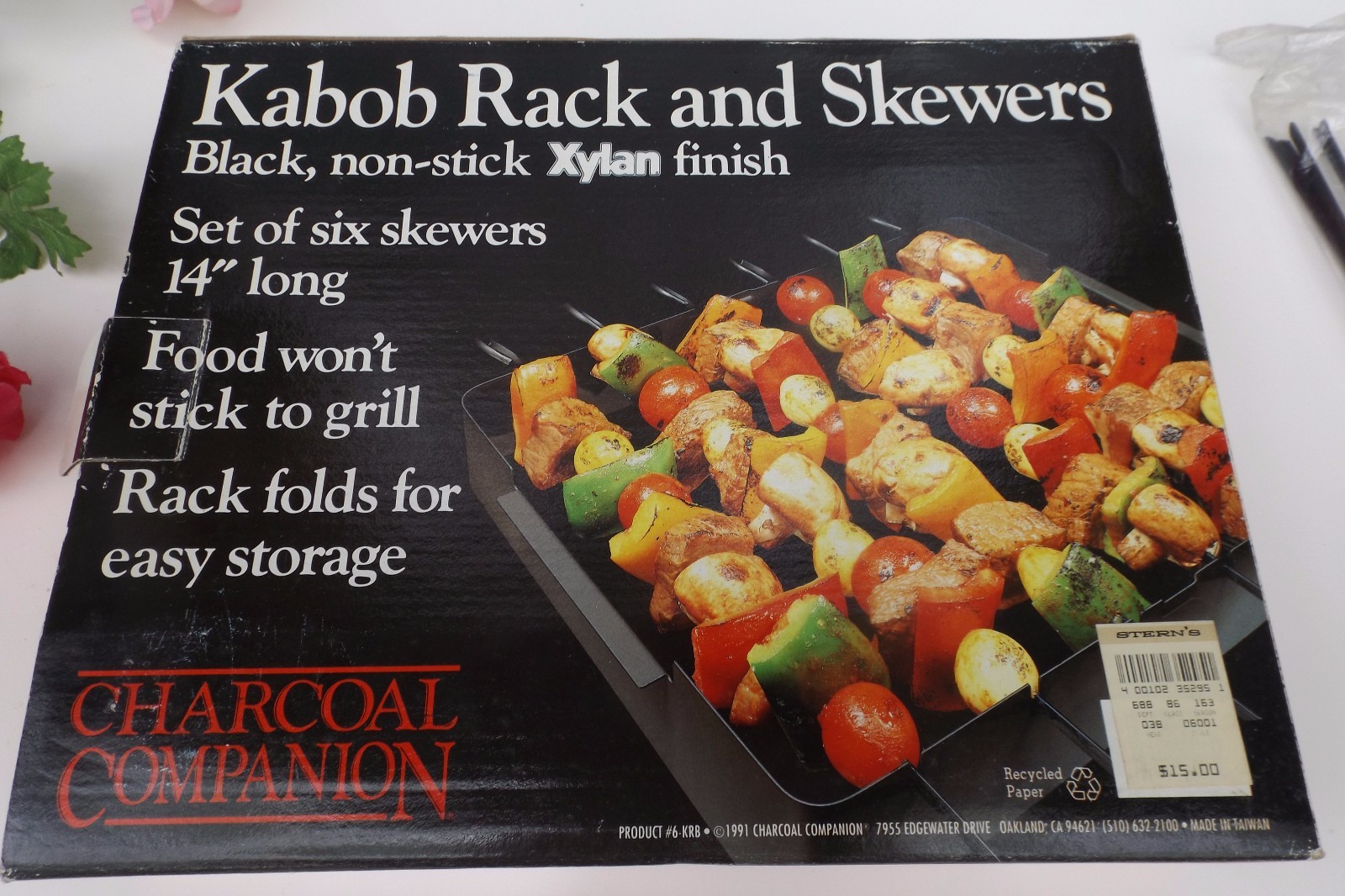 NEW Kabob Rack And Skewers Black Non-stick Xylan Finish set of 6 ...