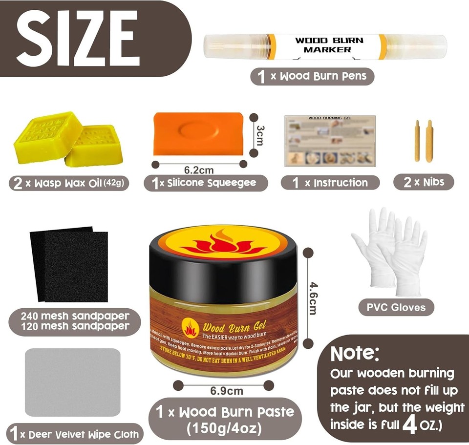 Wood Burn Paste Pen Kit, 4OZ Wooden Burning Gel, Double Sided Wood Burn ...