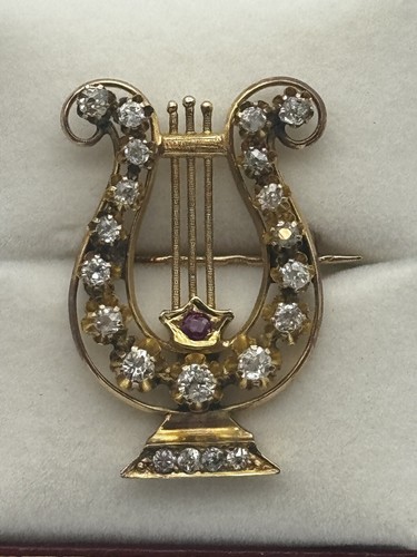 Antique 14K Gold & Diamond Lyre Harp Pin Brooch | eBay