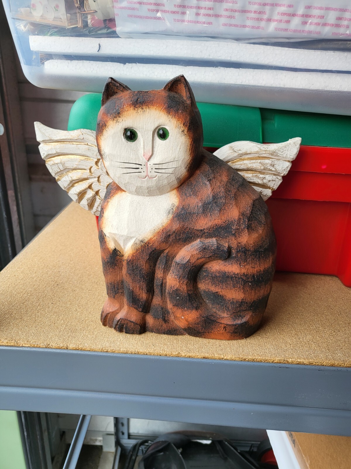 VTG James Haddon Hand Carved Hand Painted Wood Folk Art Tabby Angel Cat ...