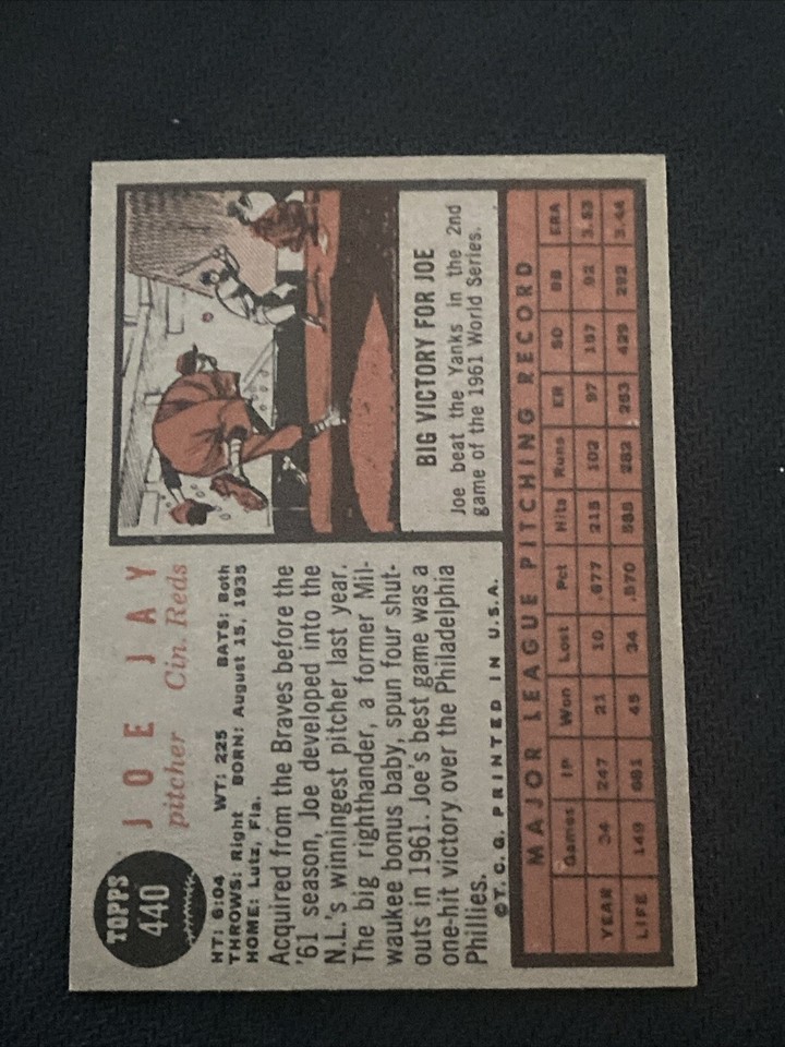 1962 Topps Joey Jay #440 | eBay