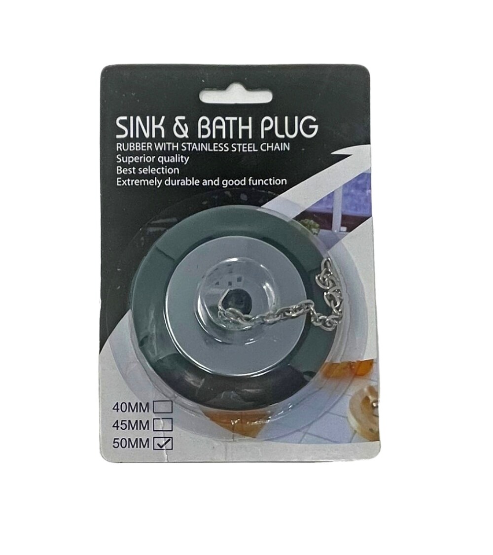 Sink & Bath Plug Rubber w/ Chain Drain Stopper Bathtub Kitchen Wash ...