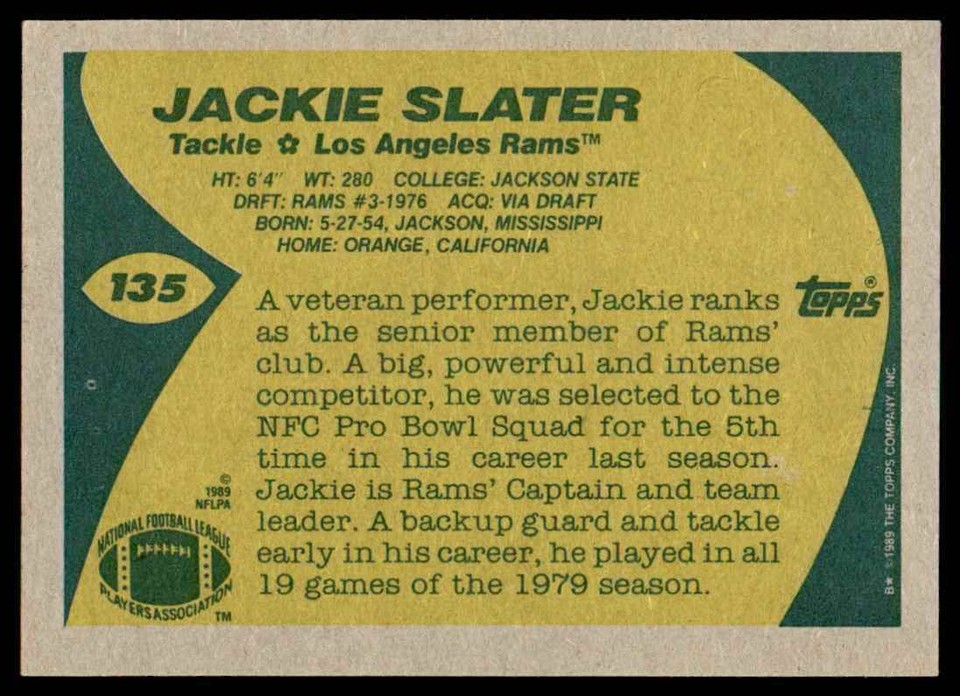 1989 Topps Jackie Slater Los Angeles Rams #135 | eBay