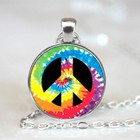 PEACE SIGN SYMBOL RAINBOW TYE DYE pendant Sterling 18" Silver 925 ...