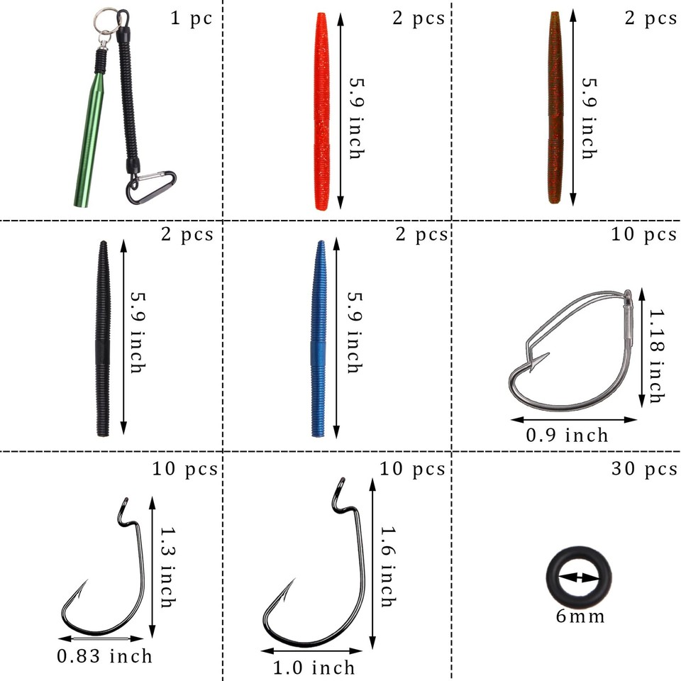 70pcs Wacky Rig Tool Kit with Weedless Wacky Rig Hooks O Rings Fishing ...