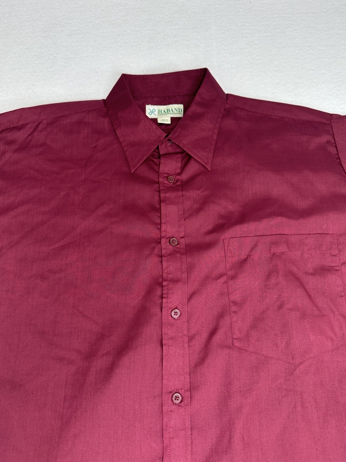 Haband Mens Dark Red Short Sleeve Button Up Shirt Pocket Size 17 | eBay