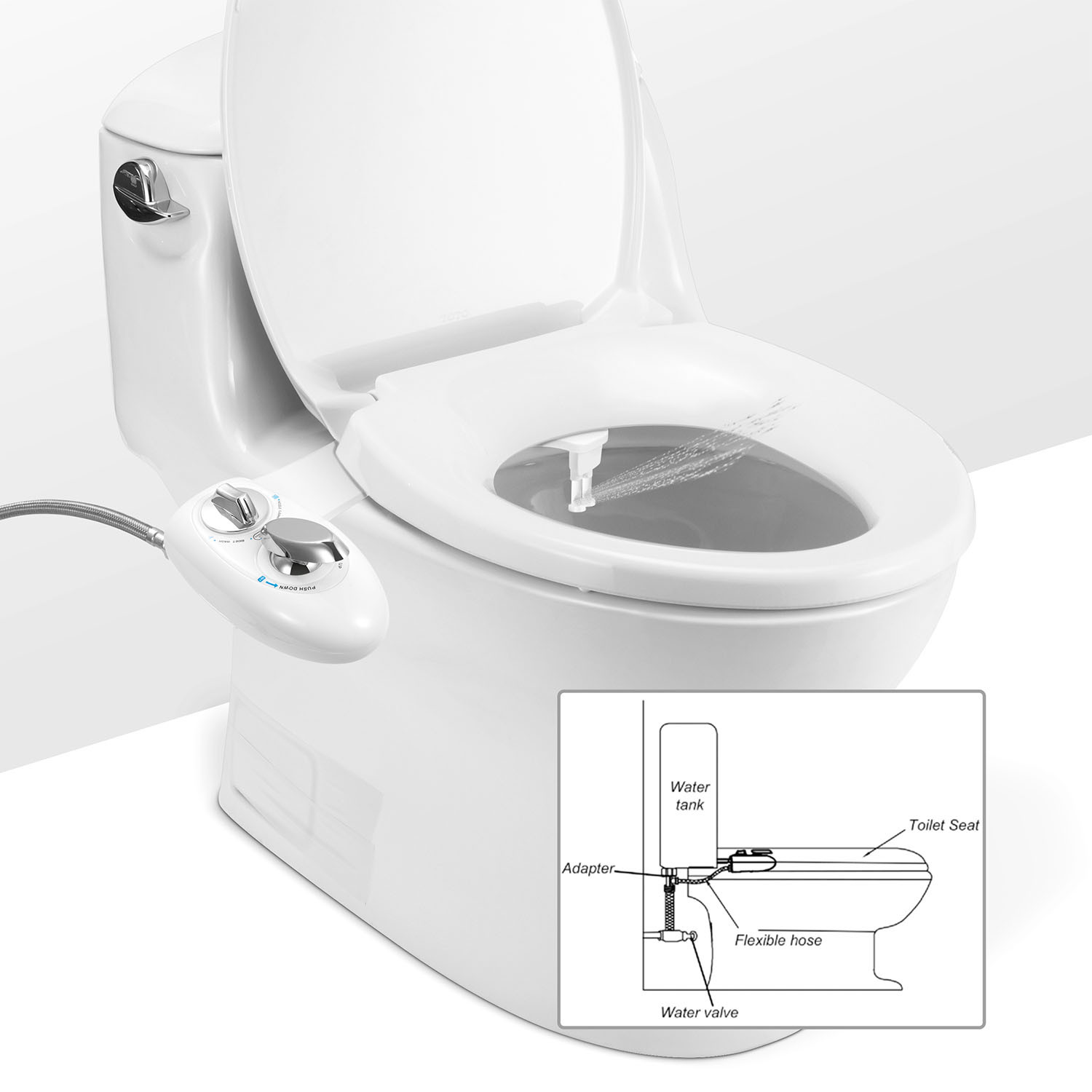 Non-Electric Bidet Water Spray Bidet Toilet W/ Dual Nozzle Seat Cover ...