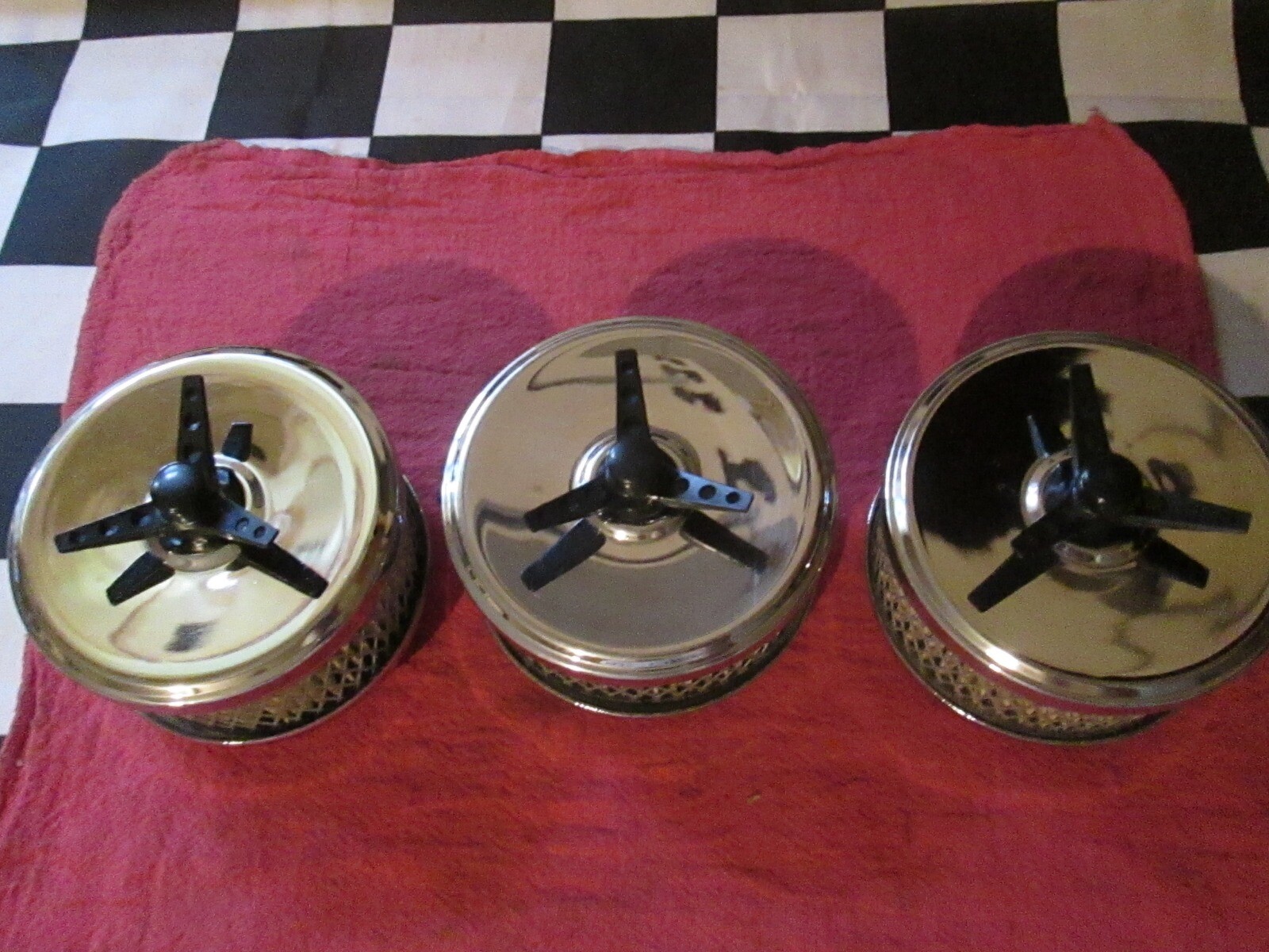3 NICE 4" DIAMETER VINTAGE AIR CLEANERS 2 5/8" NECK RAT ROD/HOT ROD ...