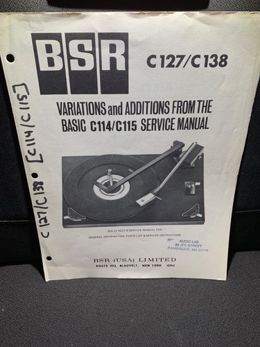 BSR C127 C138 Turntable Record Changer Service Manual Garrard Thorens ...