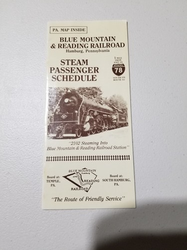 Blue Mountain & Reading Railroad Brochure timetable Hamburg, PA | eBay