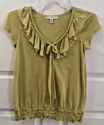 FRENCH LAUNDRY Women's Size M Lime Green Scoop Neck Cap Sleeve Ruffle ...