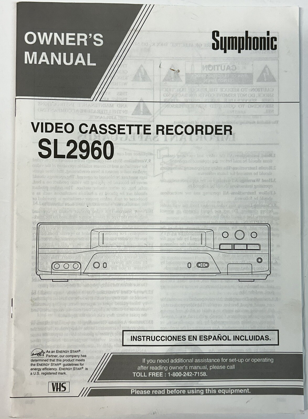 SYMPHONIC SL2960 VCR VHS HIFI Stereo Video Cassette Recorder - Owners ...
