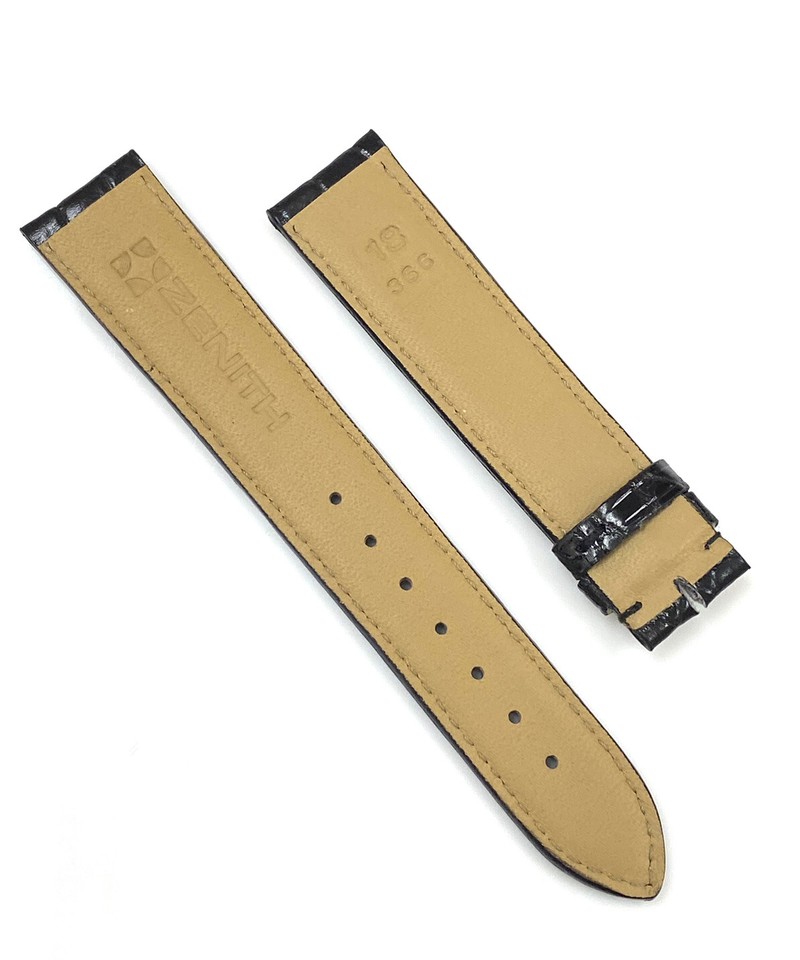 Genuine Zenith 18mm x 16mm Shiny Black Alligator Leather Watch Band ...